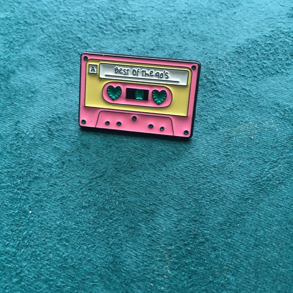 Jewelry | Retro Cassette Pin With Pink And Yellow Design | Poshmark